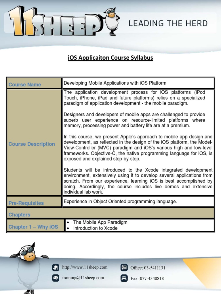 IOS Course Syllabus | PDF | Ios | Objective C