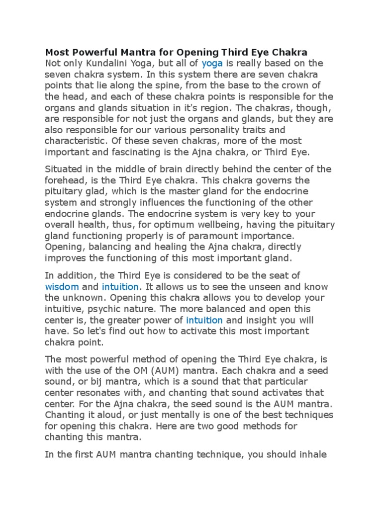 Most Powerful Mantra For Opening 3rd Eye Chakra | PDF | Chakra | Kundalini