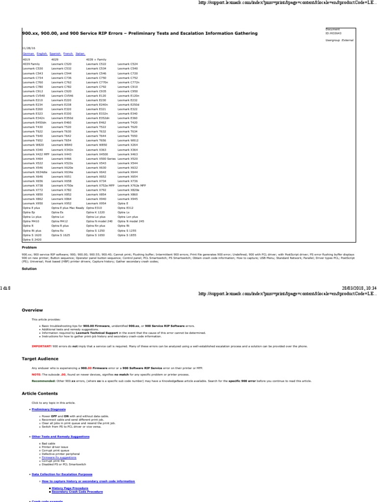 Troubleshooting Lexmark 900.00 Errors | PDF | Device Driver | Printer ...