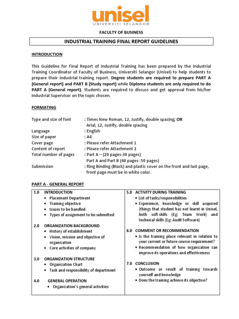 Industrial Training Final Report Guidelines | PDF | Literature Review | Cognition