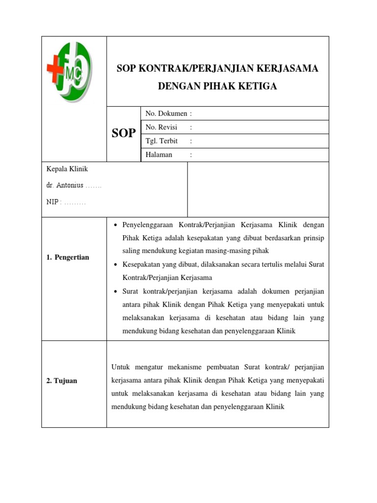 Sop Kontrak Kerja (Mou) | PDF | Pengelolaan Keuangan & Uang | Hukum