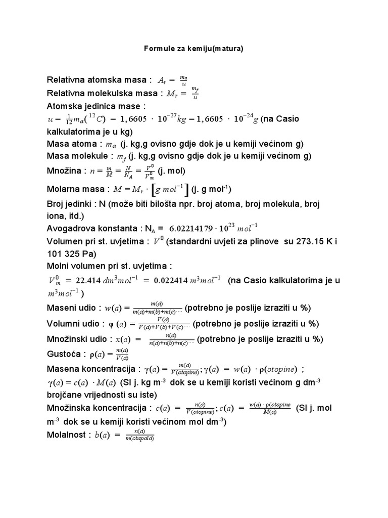 Formule Za Kemiju(Matura)