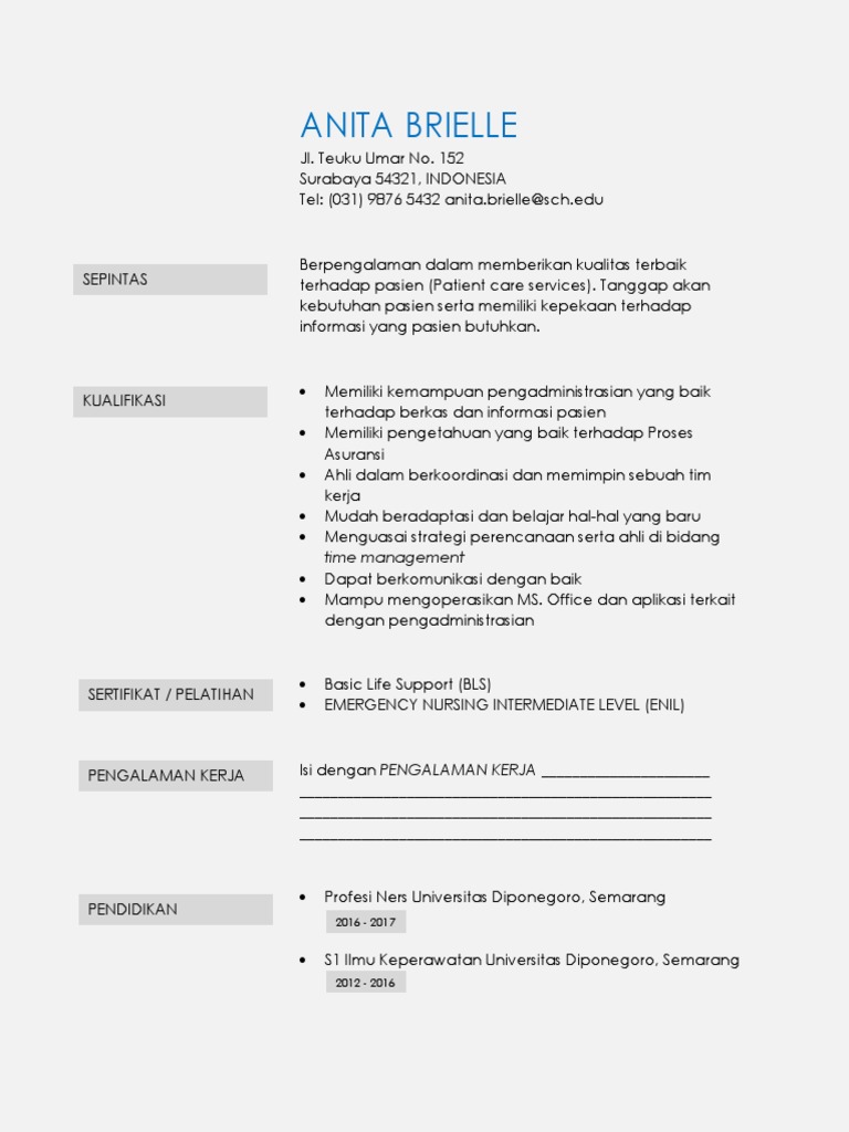 Contoh CV Perawat | PDF