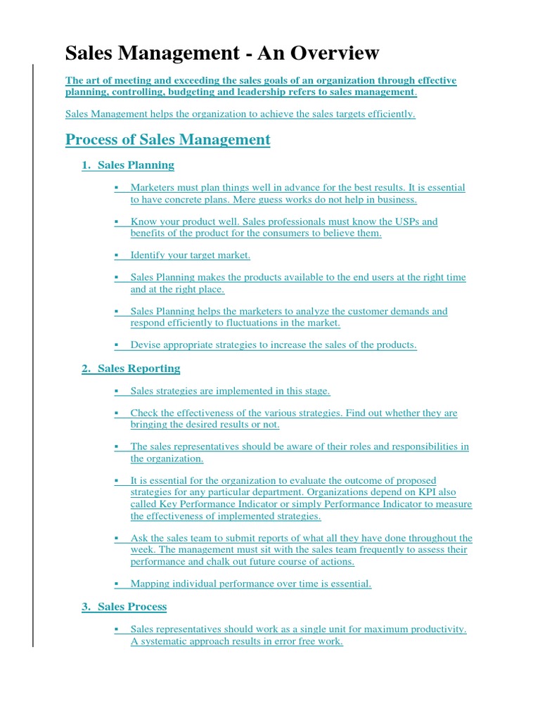 1 Sales Management | PDF | Sales | Forecasting