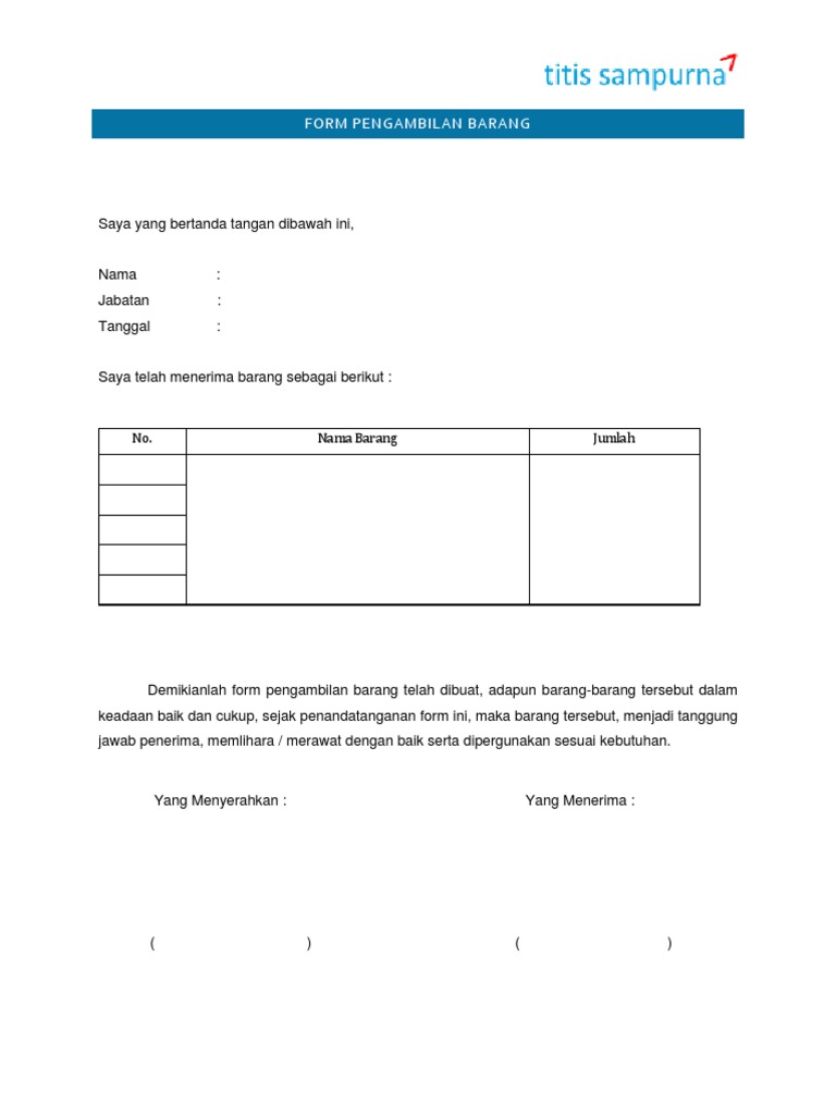 Formulir Pengambilan Barang Gudang | PDF | Hukum