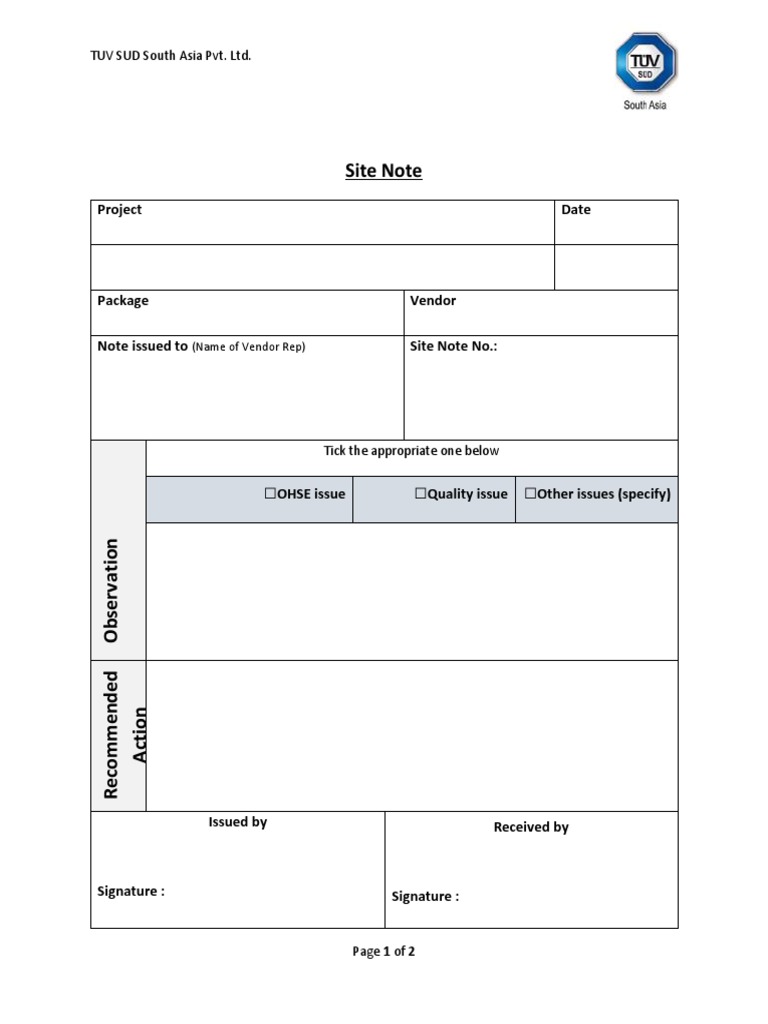 TSSA Site Note Format | PDF