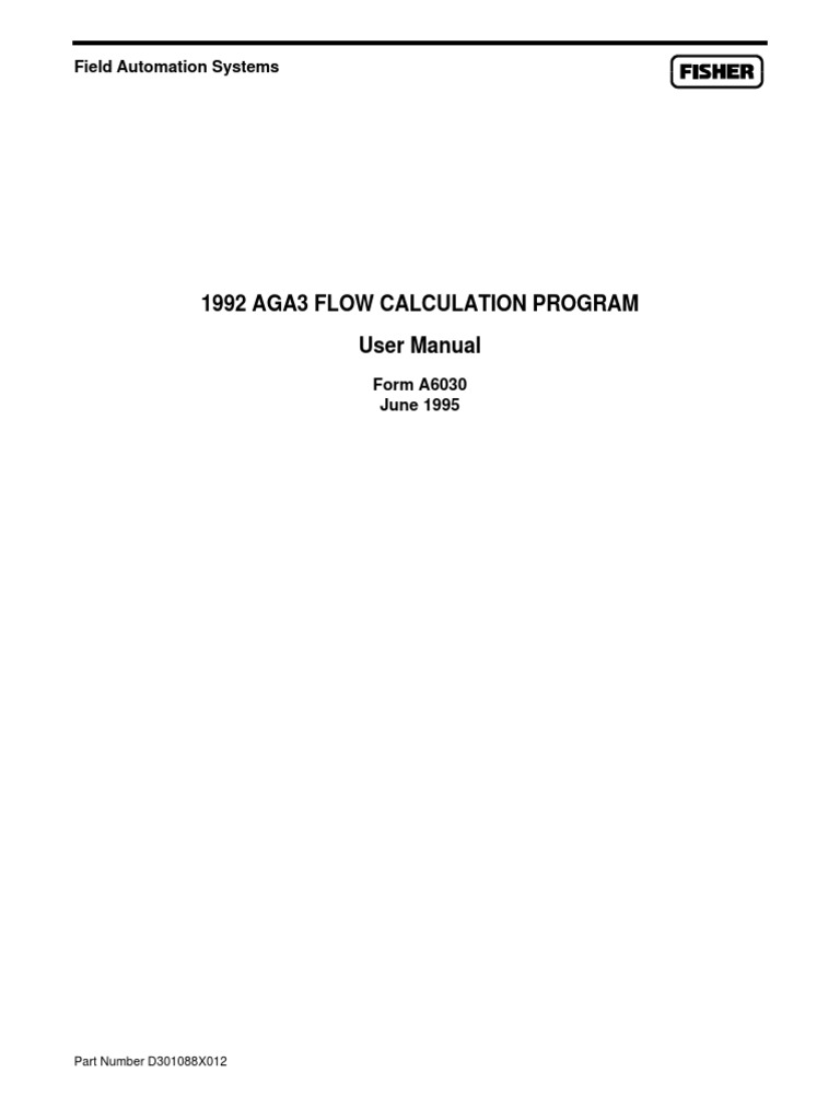 1992 Aga3 Flow Calculation Program User Manual: Field Automation ...
