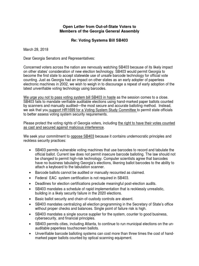 Out-Of-State Open Letter To Members of The Georgia General Assembly ...