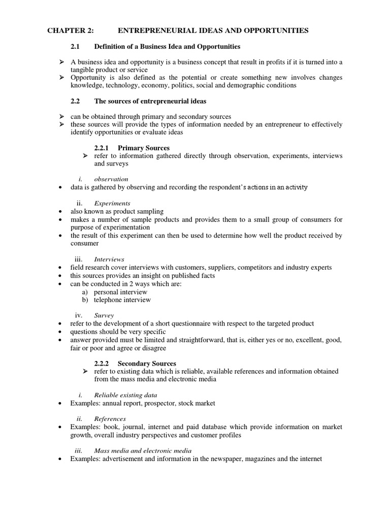 Entrepreneurial Ideas and Opportunities | PDF | Entrepreneurship | Survey Methodology