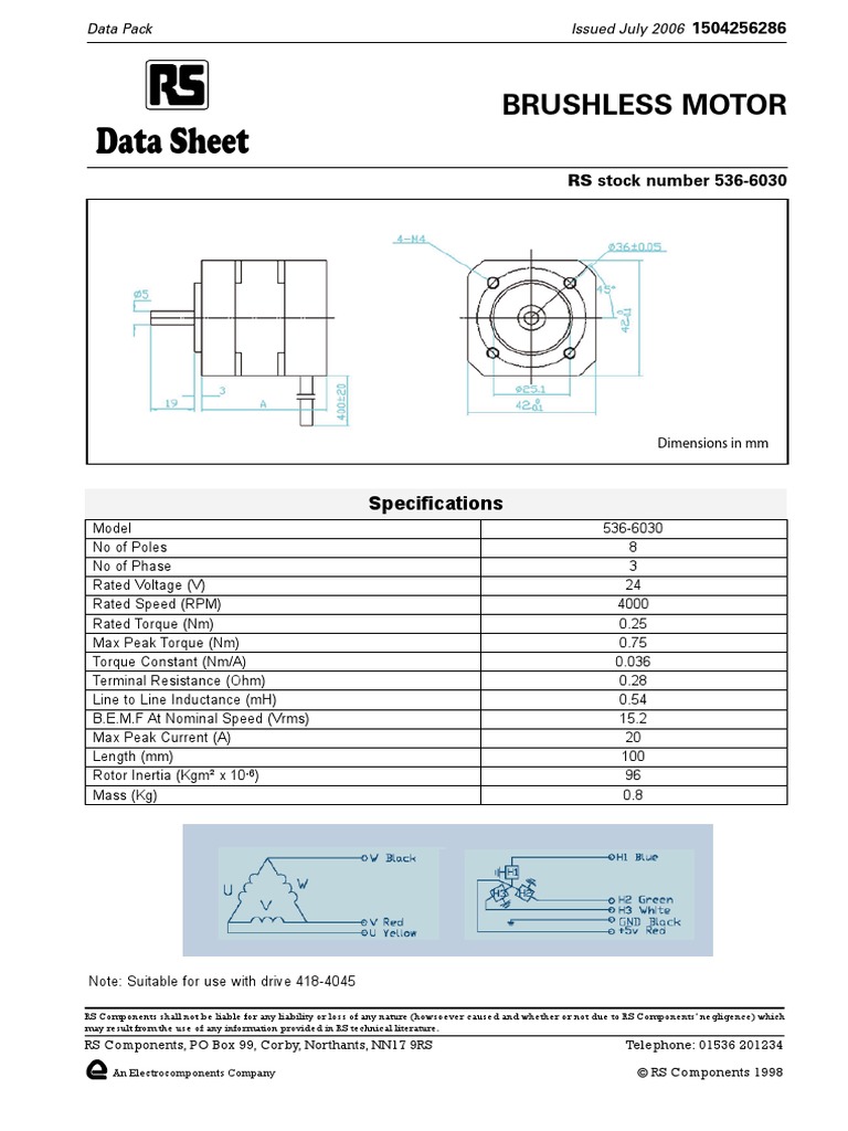 Data Sheet Brushless Motor | PDF | Electric Motor | Manufactured Goods