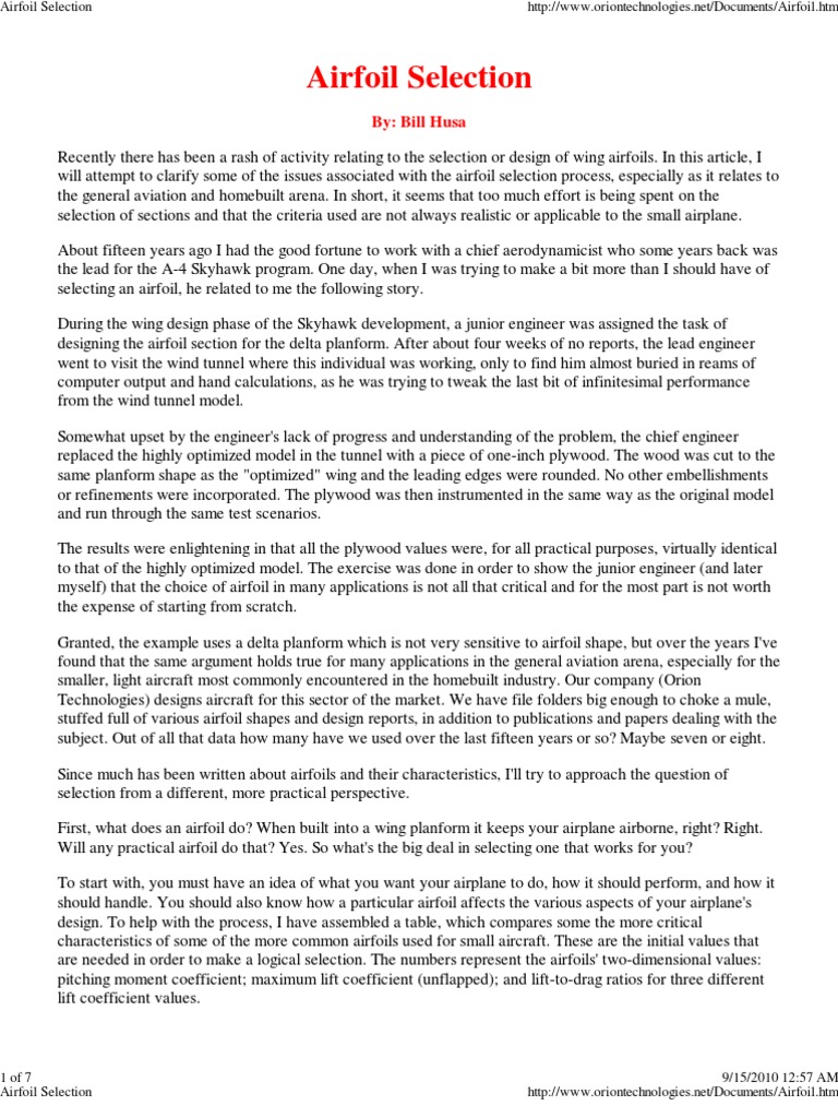 Airfoil Selection | Download Free PDF | Lift (Force) | Wing