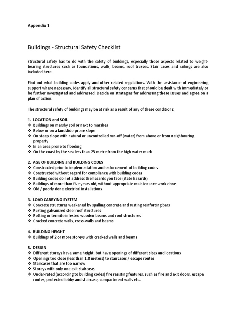 7.building Structural Safety Checklist | PDF | Building | Roof