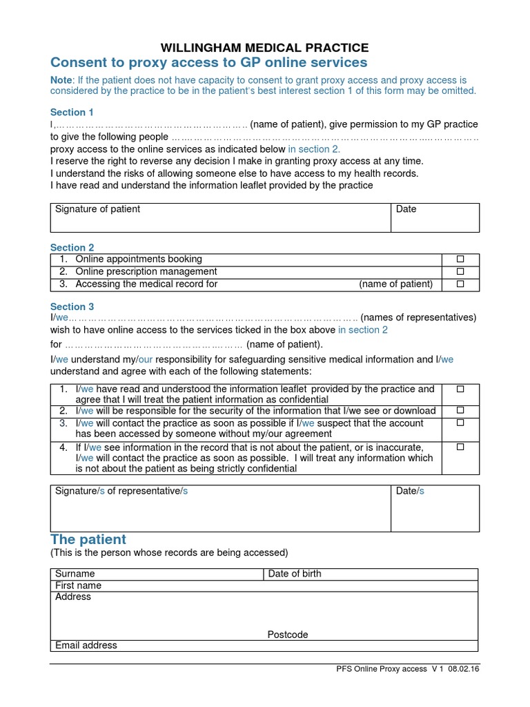 PatientOnline-PFS Proxy Consent Form | PDF | Medical Record | Government