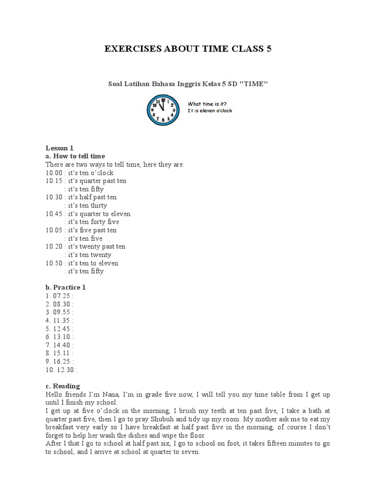 Exercises About Time Class 4-5 | PDF