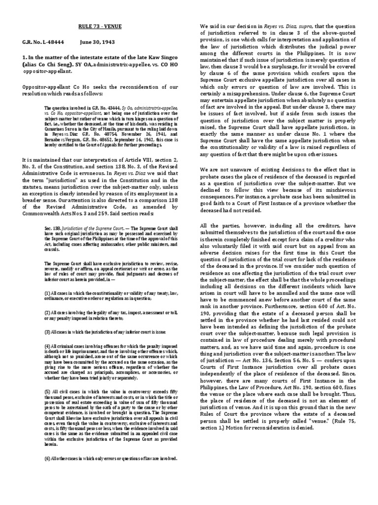 Spec Pro - Rule 73 Case Digests | PDF | Probate | Will And Testament