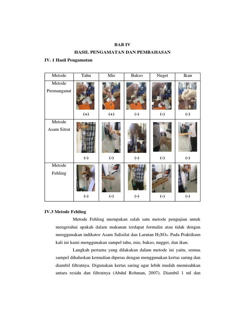 DETEKSI FORMALIN DALAM MAKANAN MENGGUNAKAN METODE FEHLING | PDF