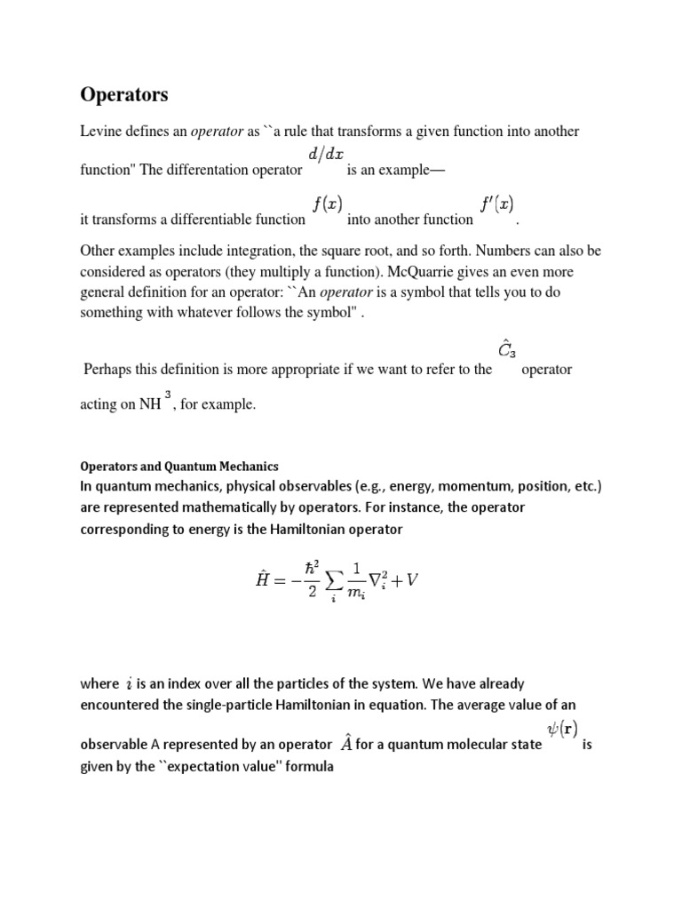 Operators | PDF | Hamiltonian (Quantum Mechanics) | Scientific Theories