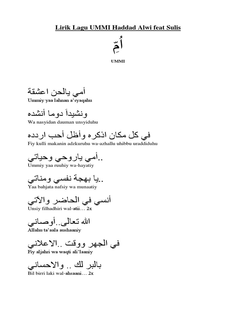 Lirik Lagu UMMI Haddad Alwi Feat | PDF | Seni | Puisi