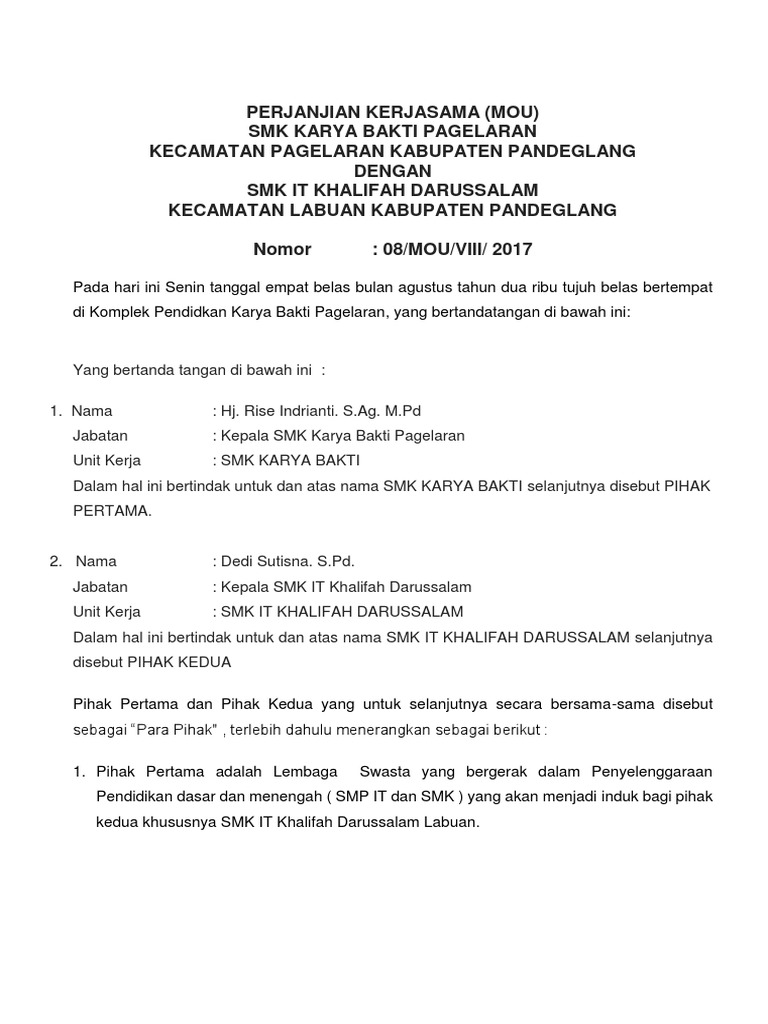 Mou SMK | PDF | Pengelolaan Keuangan & Uang | Hukum