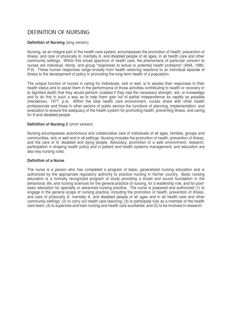 Definition of Nursing | PDF | Nursing | Health Care
