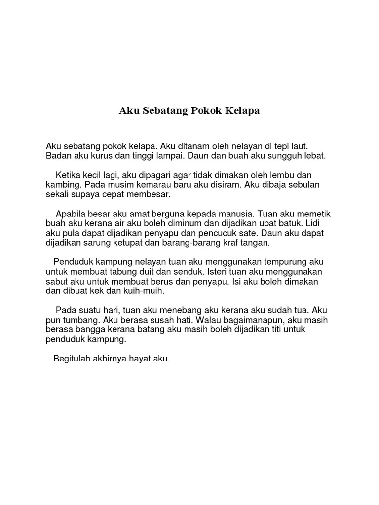 Karangan Autobiografi Aku Sebatang Pokok Kelapa Sawit Karangan