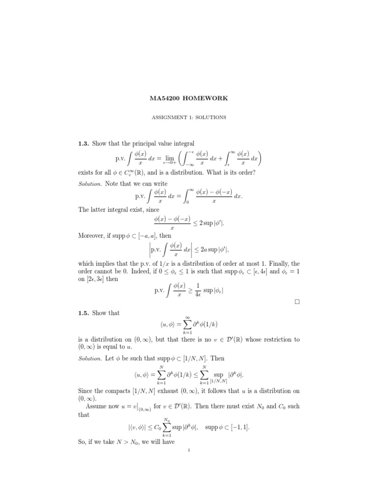 Principal Value Distribution Analysis | PDF | Distribution (Mathematics ...