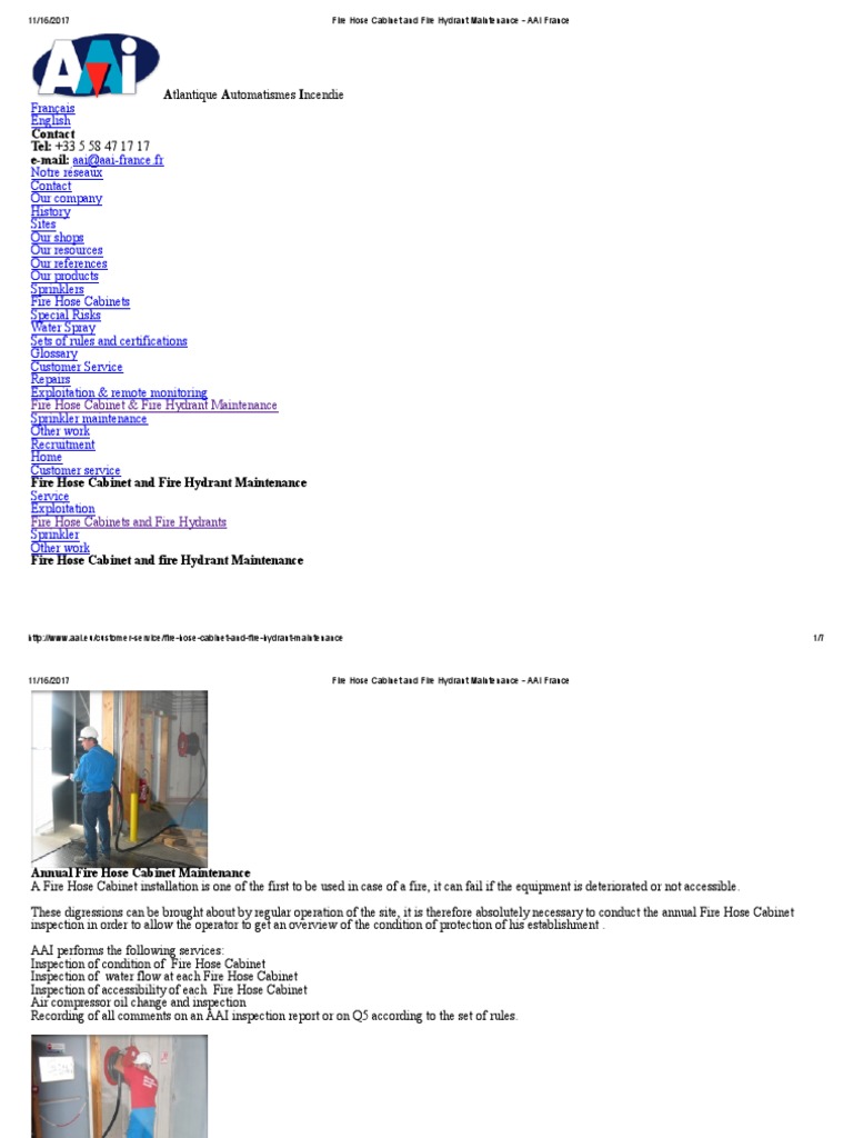 Fire Hose Cabinet and Fire Hydrant Maintenance - AAI France | PDF ...