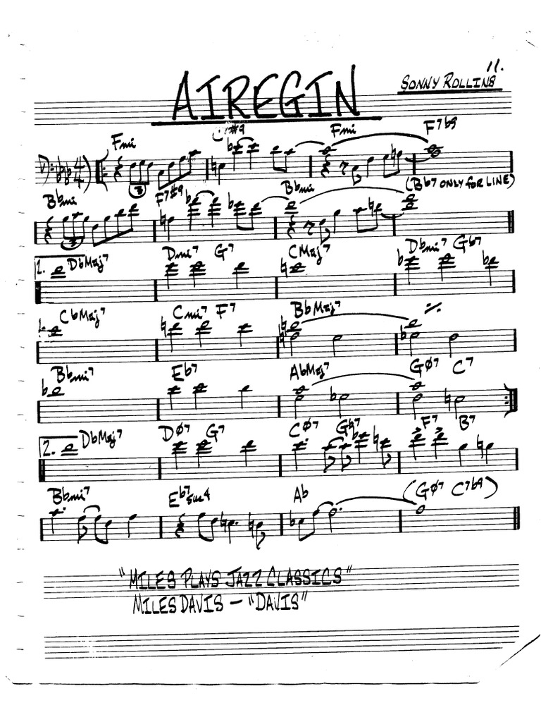 Airegin - Rollins (Bass Clef) | PDF