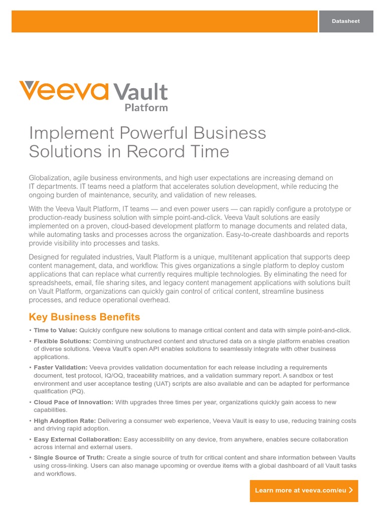 Veeva Platform Datasheet EU | PDF | Verification And Validation | World ...