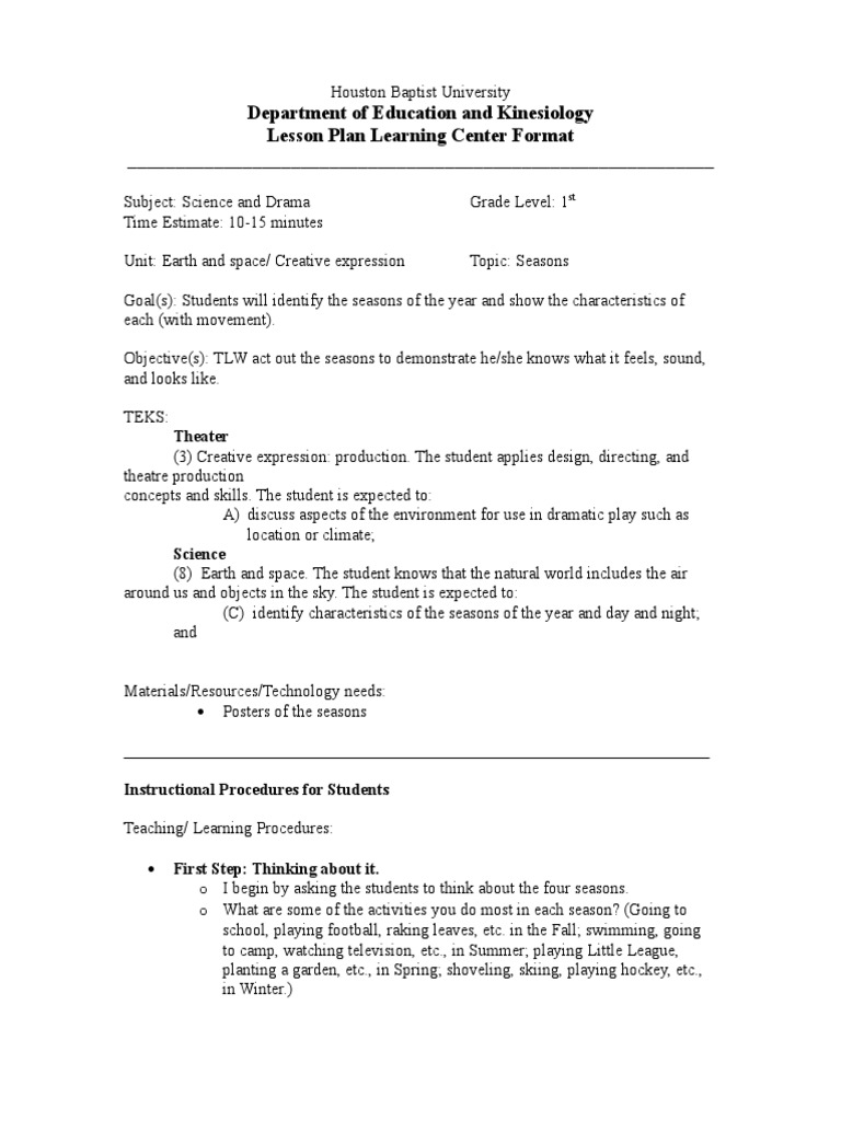 Integrated Lesson Plan 1 Drama | PDF | Lesson Plan | Pedagogy