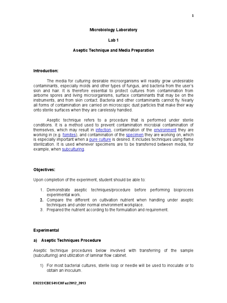 LAB 1 Aseptic Technique | PDF | Sterilization (Microbiology) | Growth ...