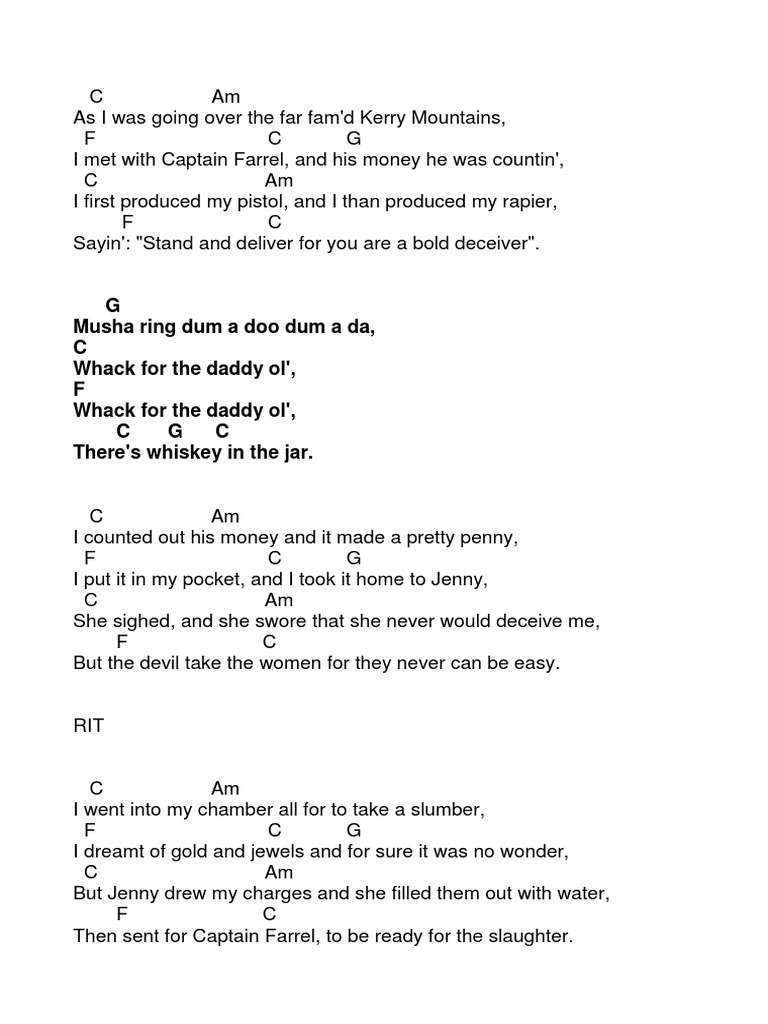 G Musha Ring Dum A Doo Dum A Da, C Whack For The Daddy Ol', F Whack For ...