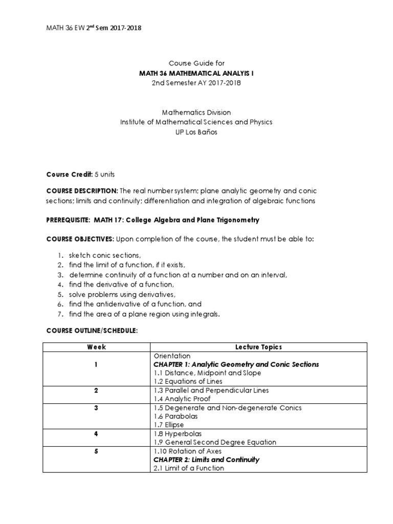 MATH 36 EW Course Guide | PDF | Integral | Mathematical Analysis