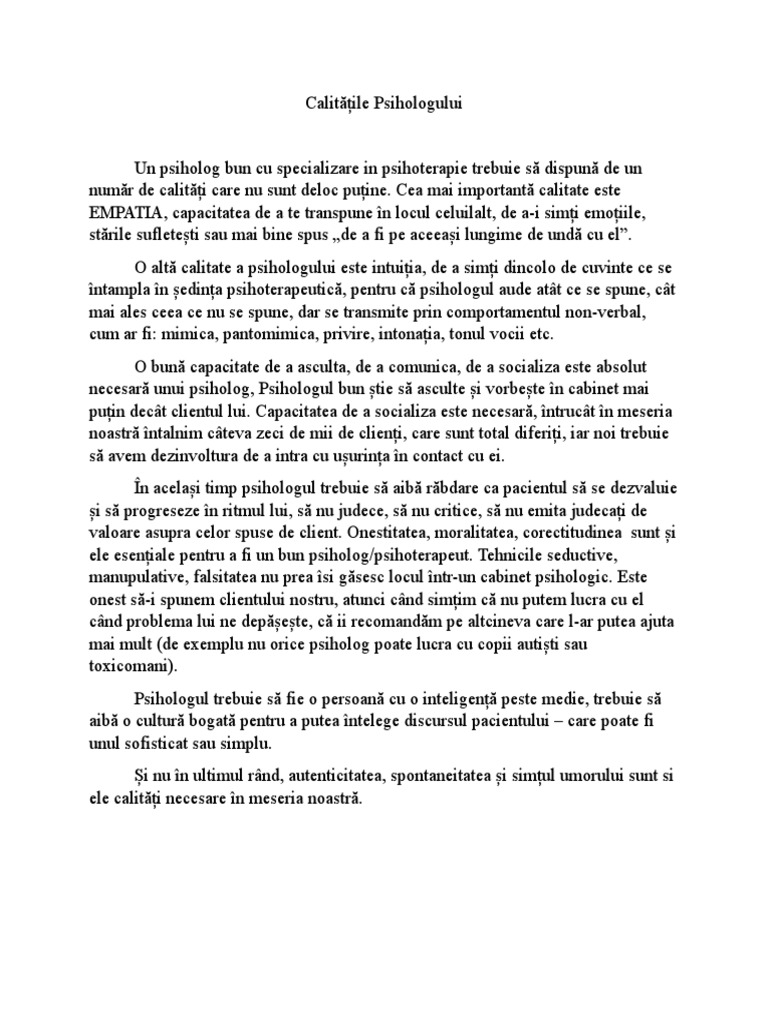 Calitatile Unui Bun Psiholog | PDF