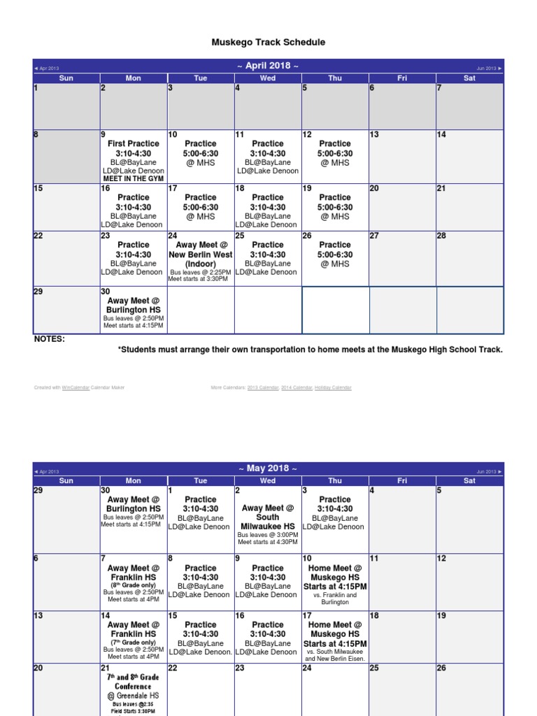 Track Calendar 2018 | PDF | Holidays | Observances