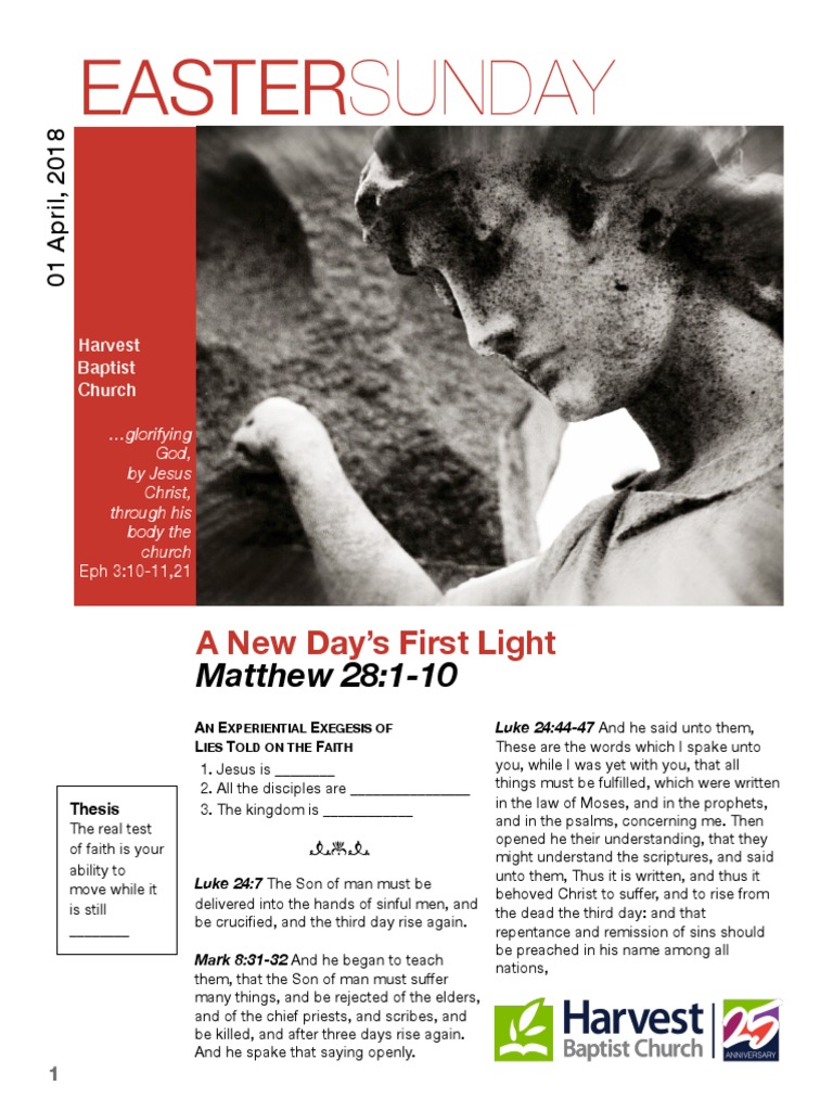 Easter Matt 28-1-10 Handout 040118 | PDF | Gospel Of Matthew | Jesus
