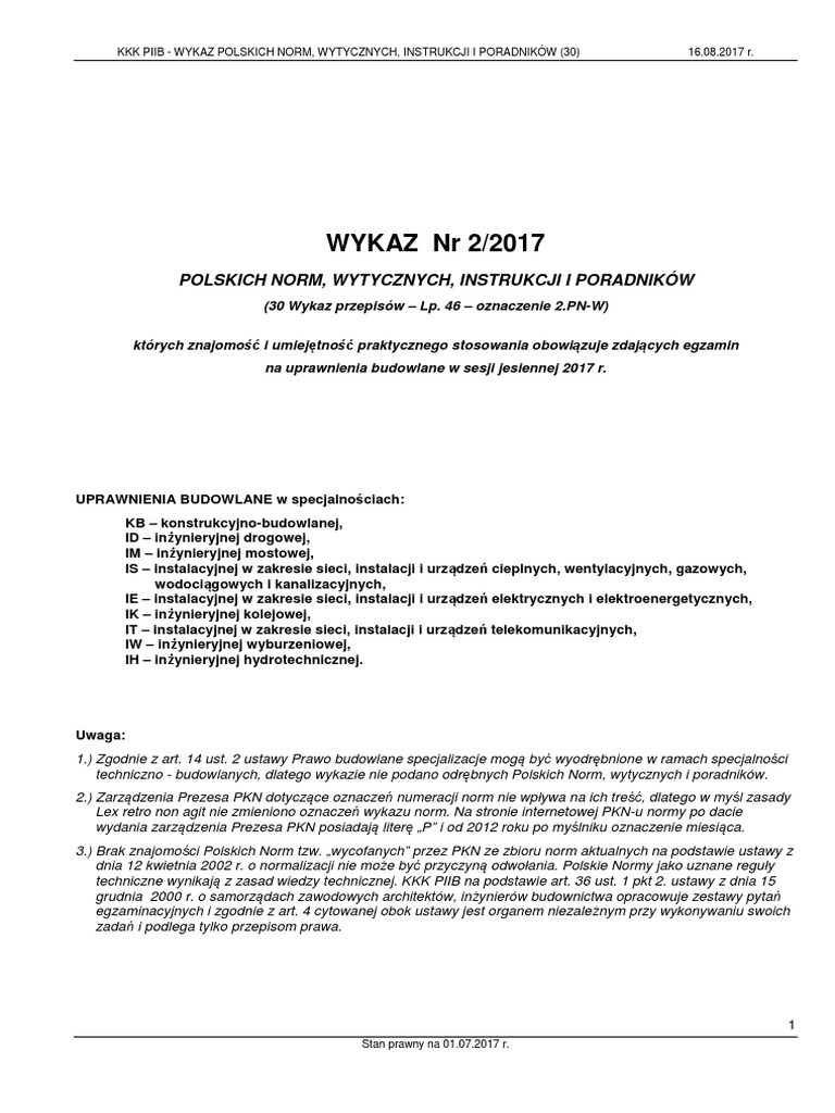 Piib Wykaz Norm 2 2017 | PDF