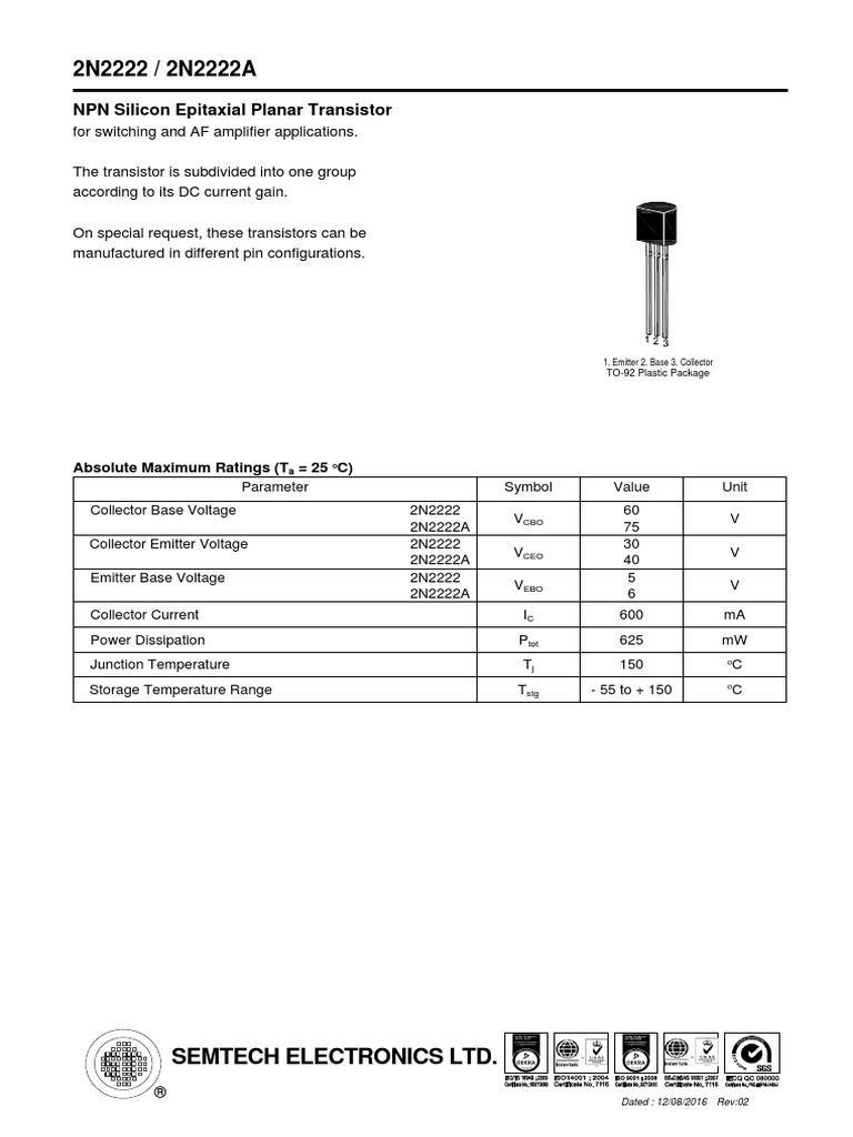 2N2222 C118536 | PDF | Transistor | Electronic Circuits