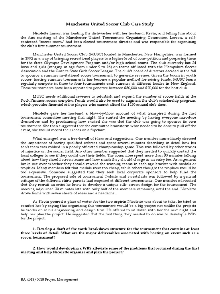 Manchester United Soccer Club Case Study WBS | PDF | Leisure | Business