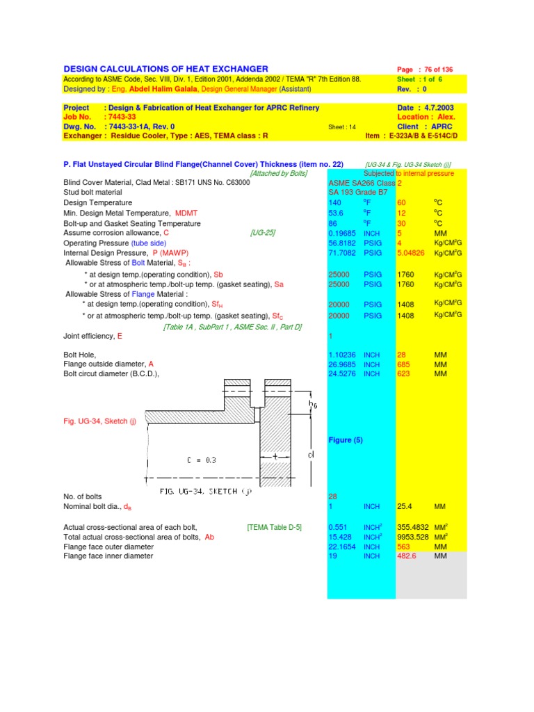 Blind Flange Design Calculations - by Abdel Halim Galala | PDF | Heat ...