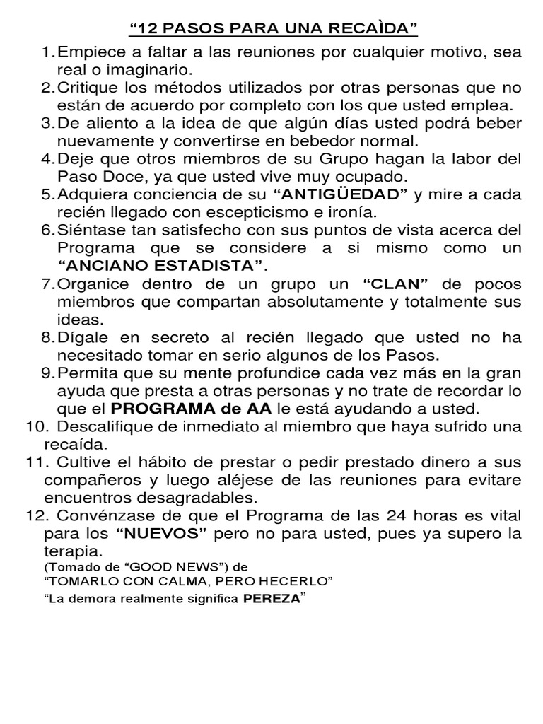 12 Pasos Para Una Recaida