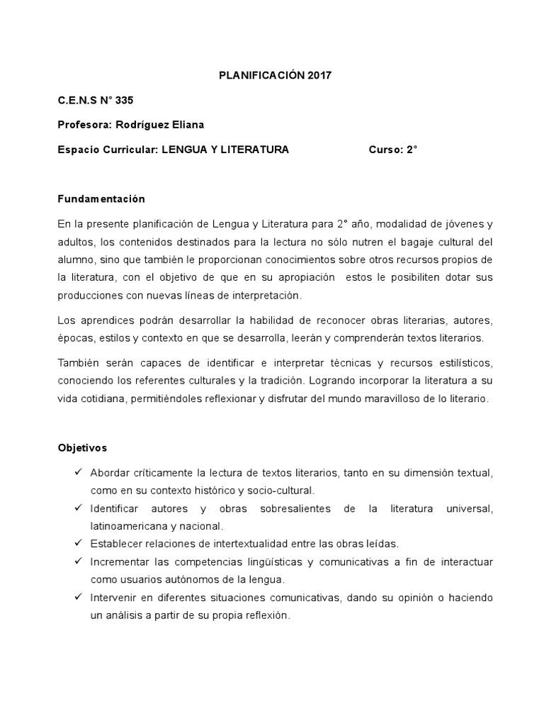 Planificación 2017 Cens | PDF | Lectura (proceso) | Cuentos