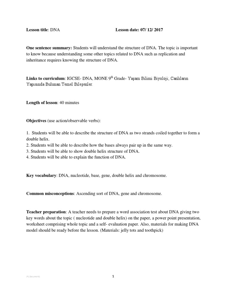 The Lesson Plan of Dna | PDF | Nucleic Acid Double Helix | Dna