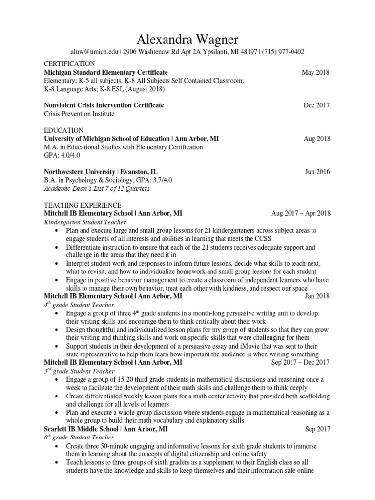 Alexandra Wagner Teaching Resume | PDF | Mentorship | Teachers