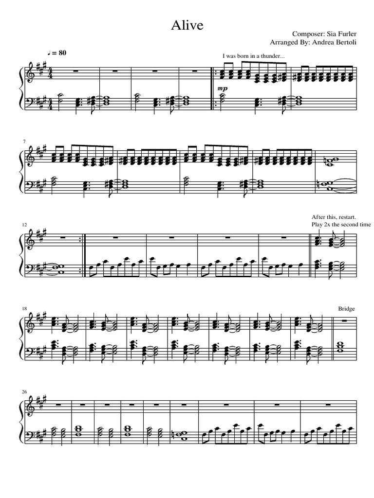 Alive - Sia Piano | PDF | Leisure