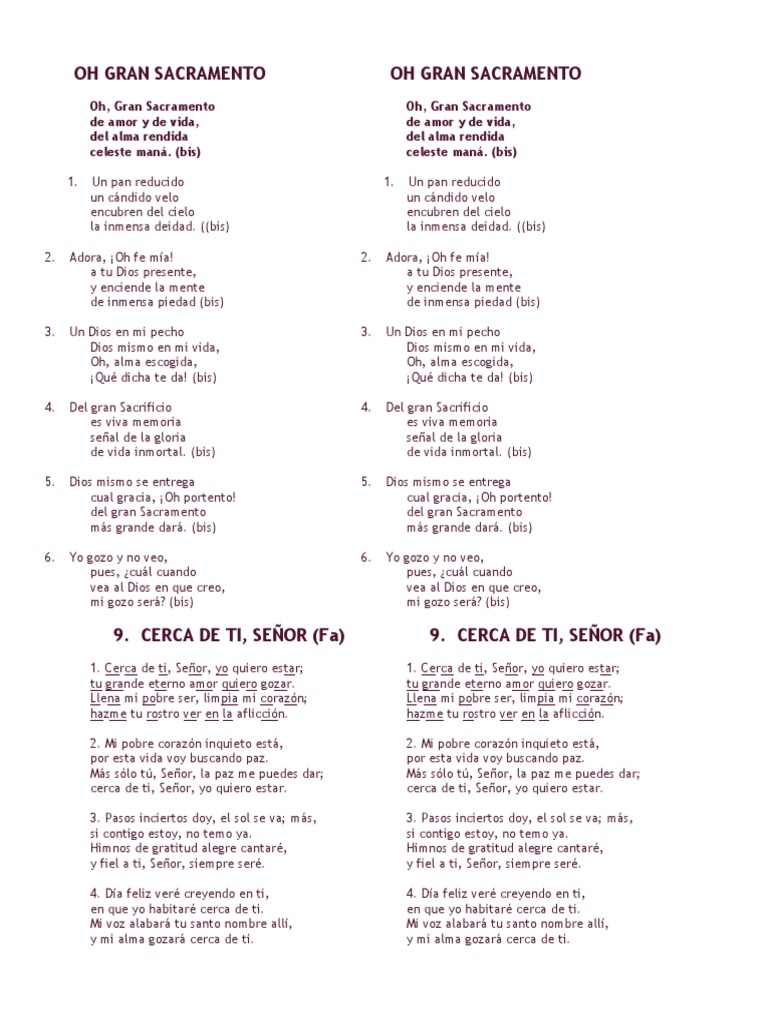 Cantos Mrm Oh Gran Sacramento Pdf Deidades Cristo Título