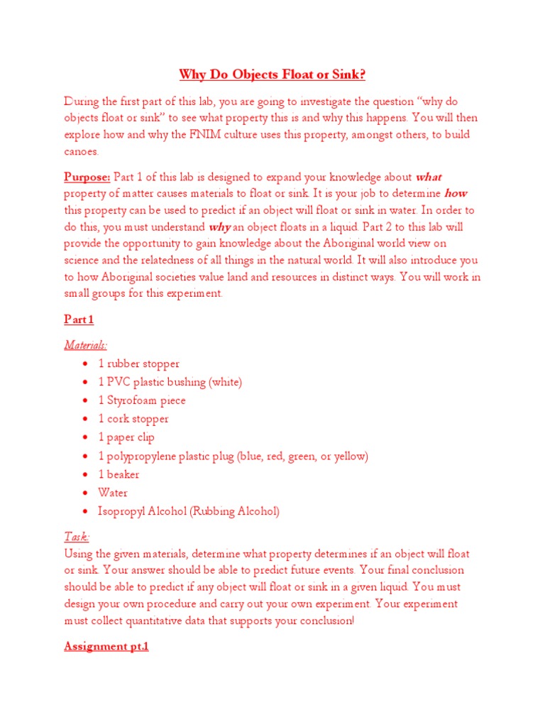 Float Sink Lab 2 | PDF | Experiment | Buoyancy