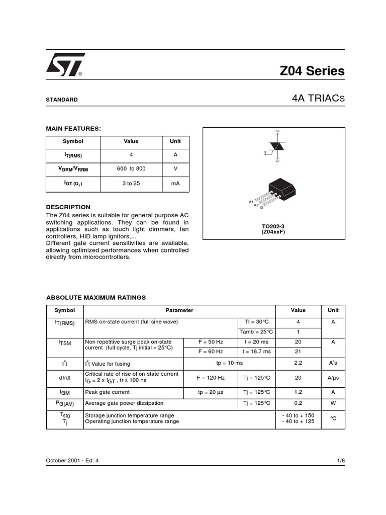 Z04 Series Triac | PDF | Electrical Engineering | Electricity