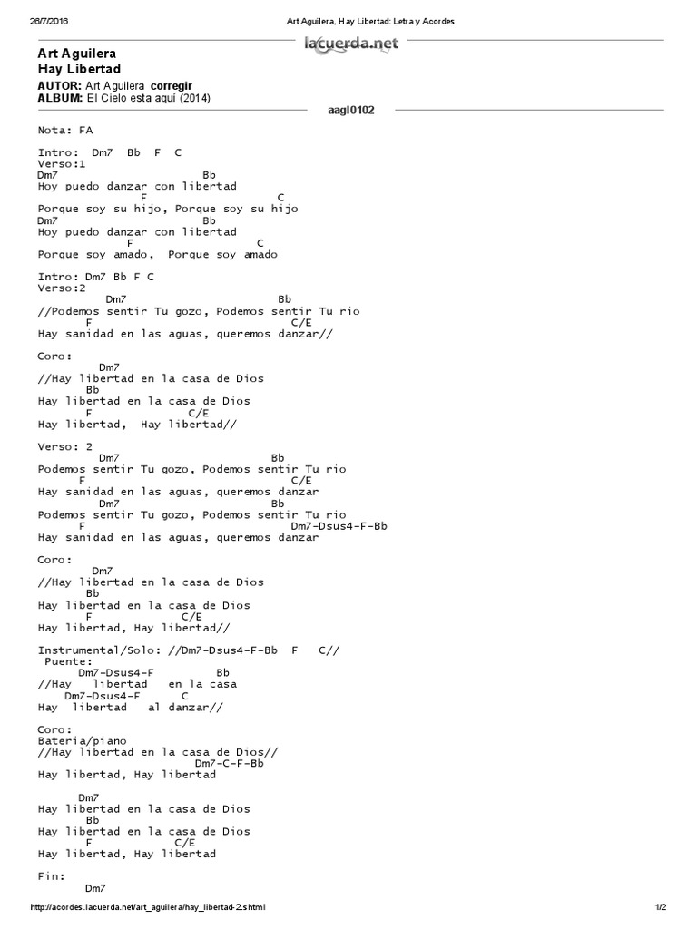 Art Aguilera, Hay Libertad_ Letra y Acordes | Canciones | Composiciones ...