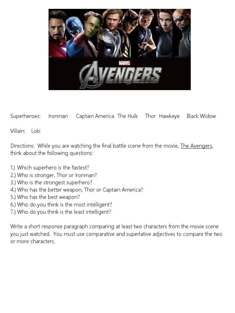 Superheroes and Superlative and Comparative Adjectives | PDF